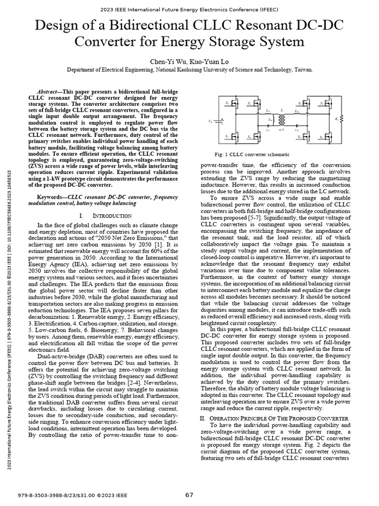 Design of A Bidirectional CLLC Resonant DC-DC Converter For Energy Storage System | PDF ...