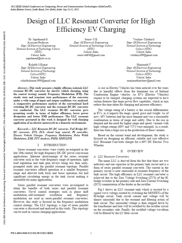 Design of LLC Resonant Converter For High Efficiency EV Charging | PDF ...