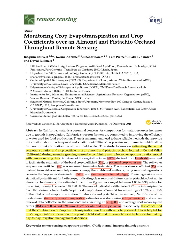 Remote Sensing for Almond & Pistachio Irrigation | PDF | Evapotranspiration
