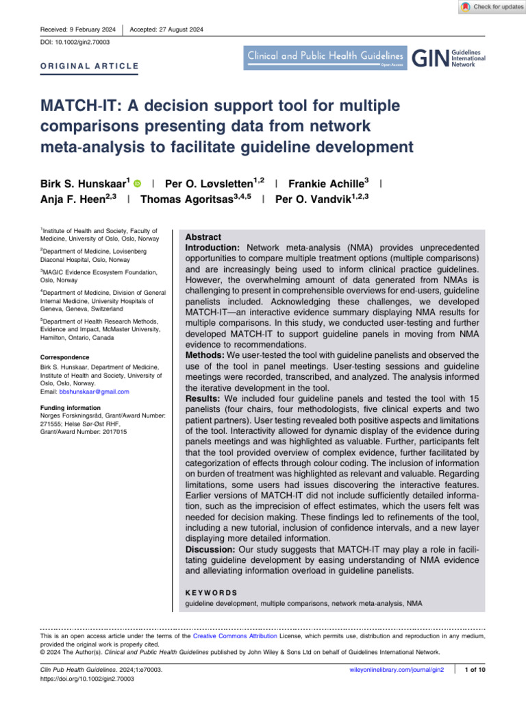 MATCH-IT: Tool for Guideline Development | PDF | Usability | Systematic Review