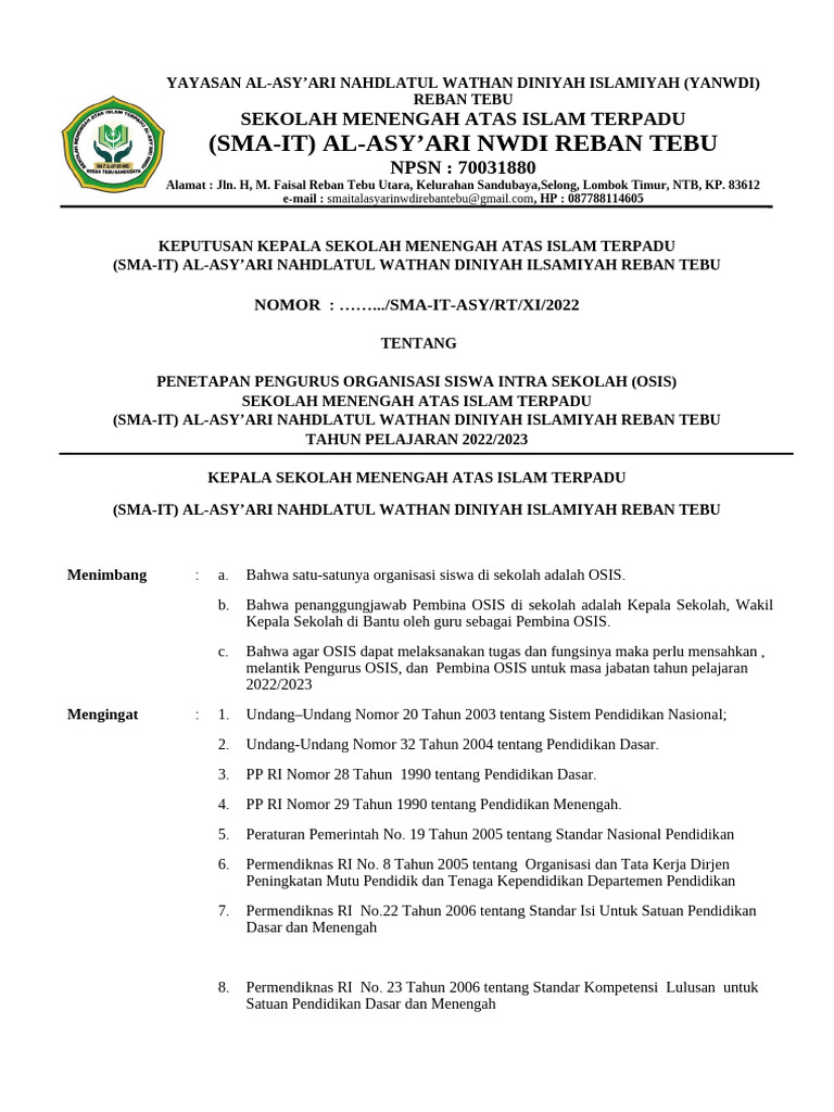 SK Pengurus Osis Sma 2022-2023 | PDF | Ilmu Sosial