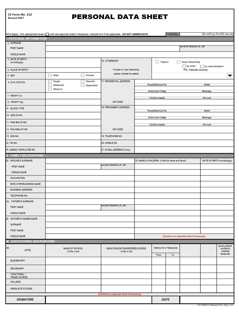 PERSONAL DATA SHEET (PDS-non Editable Copy) | PDF | Government | Justice