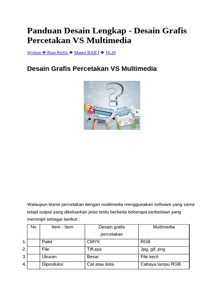 Desain Grafis Percetakan VS Multimedia | PDF