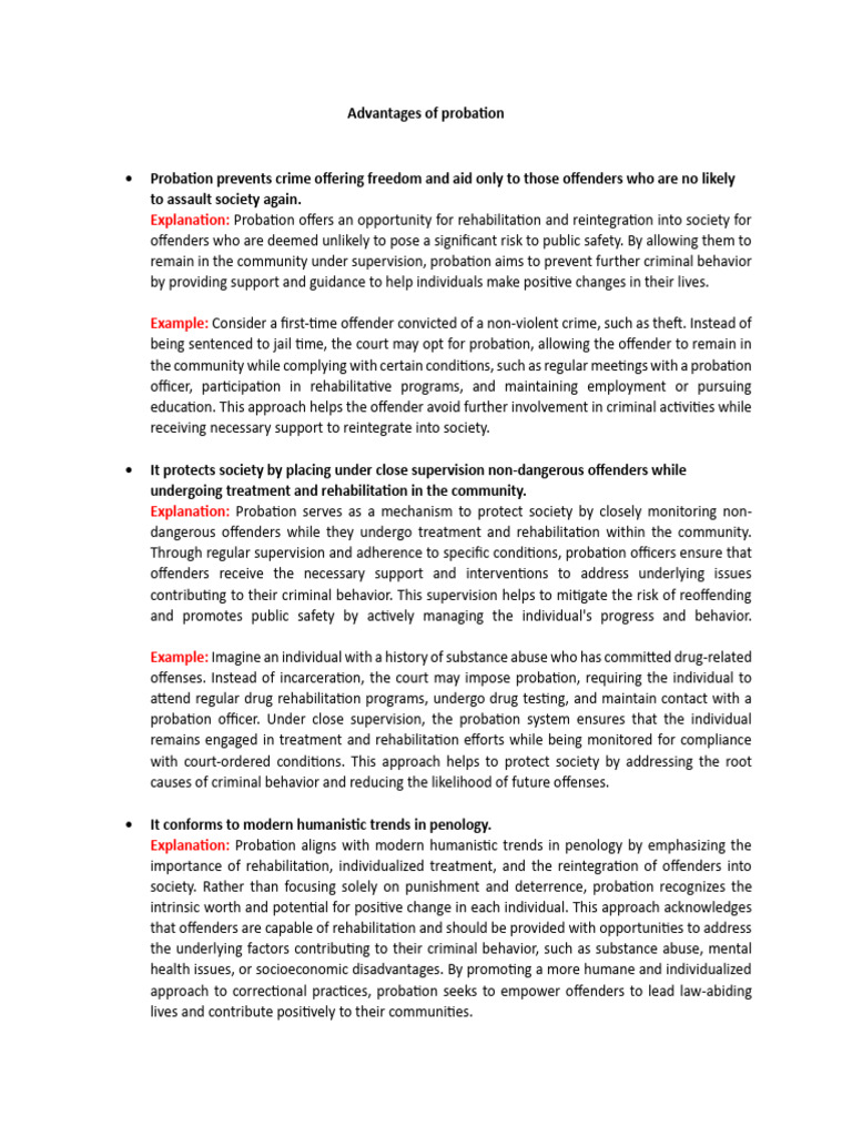 Advantages of Probation | PDF | Probation | Rehabilitation (Penology)