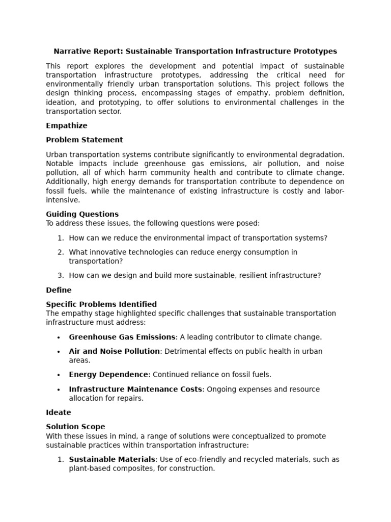 Narrative Report Sustainable Transportation Infrastructure Prototypes ...
