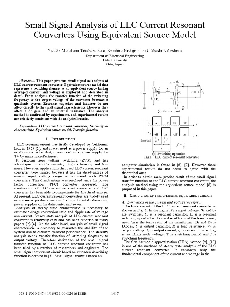 Small Signal Analysis of LLC Current Resonant Converters Using Equivalent Source Model | PDF ...