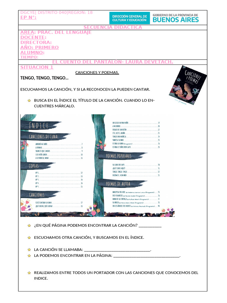 Secuencia Didactica Canciones y Poemas. | PDF