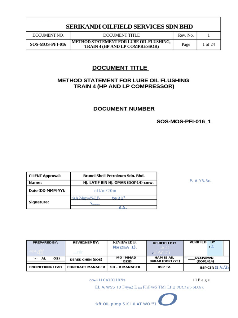 Hot Oil Flushing MOS - Sample | PDF | Materials | Chemical Substances