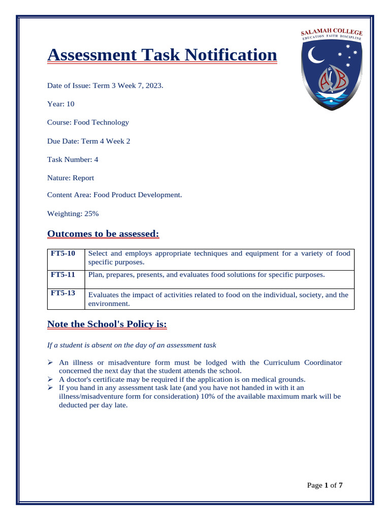 2023 Assessment Task Notification 4 YR 10 | PDF | Biscuit | Taste