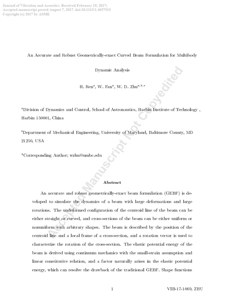 273-An Accurate and Robust Geometrically Exact Curved Beam Formulation For Multibody Dynamic ...