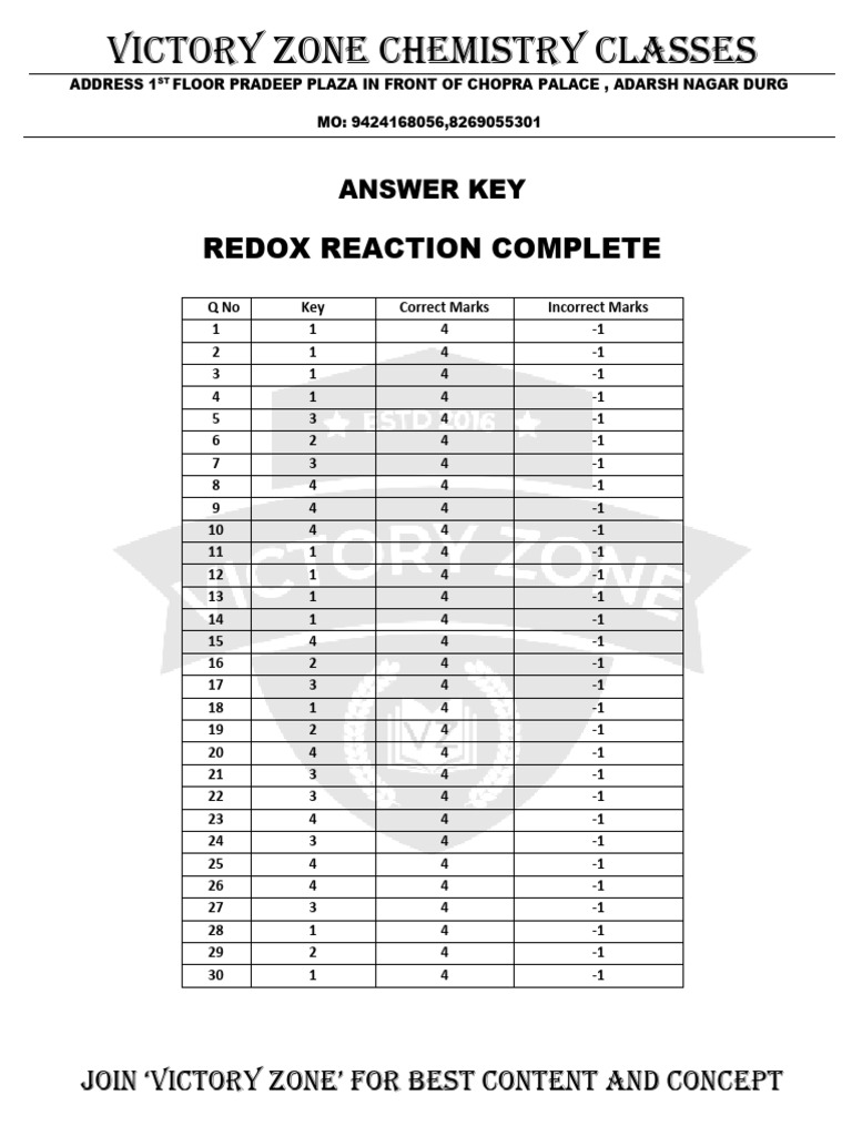 Answer Key Redox Complete | PDF