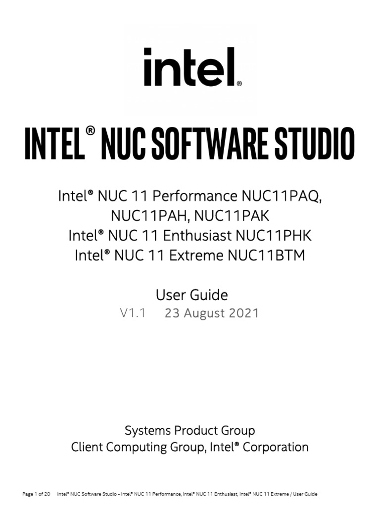 Intel NUC Software Studio User Guide-Intel NUC 11 Performance Enthusiast Extreme-V1.1 | PDF ...