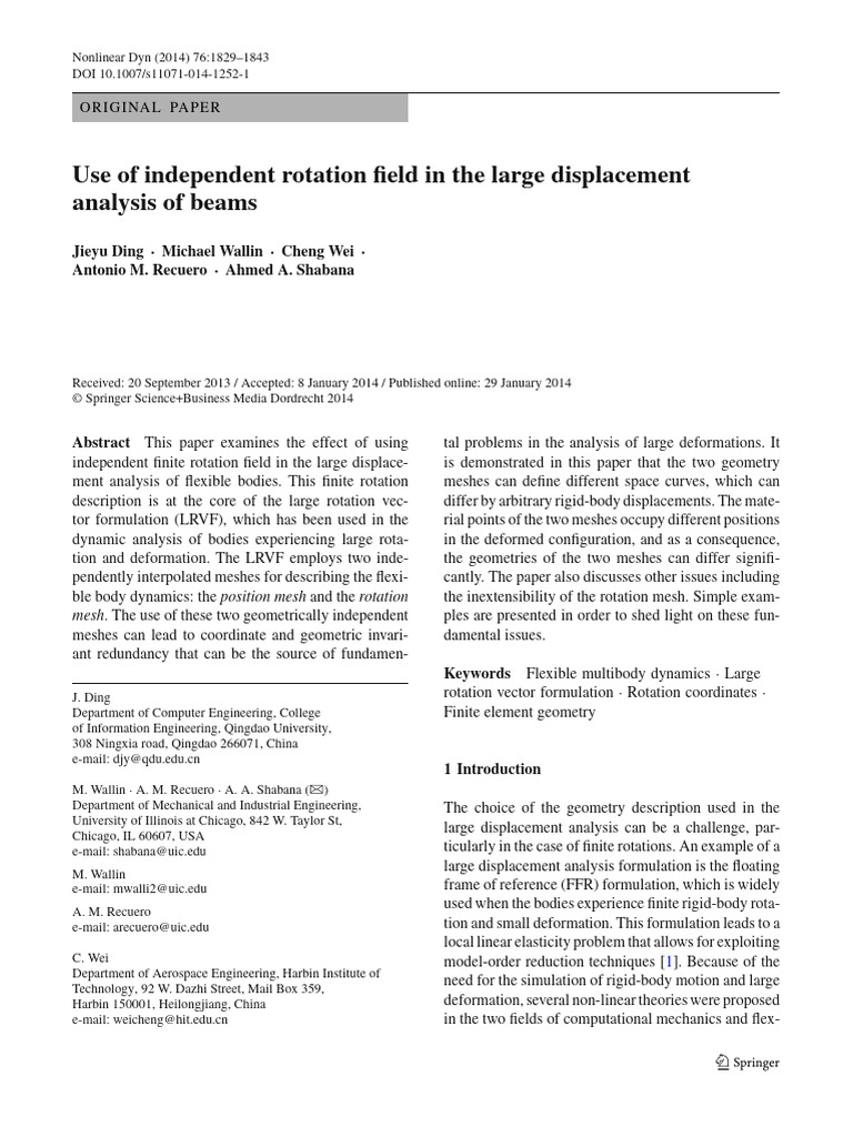 274-Use of Independent Rotation Field in The Large Displacement Analysis of Beams | PDF ...