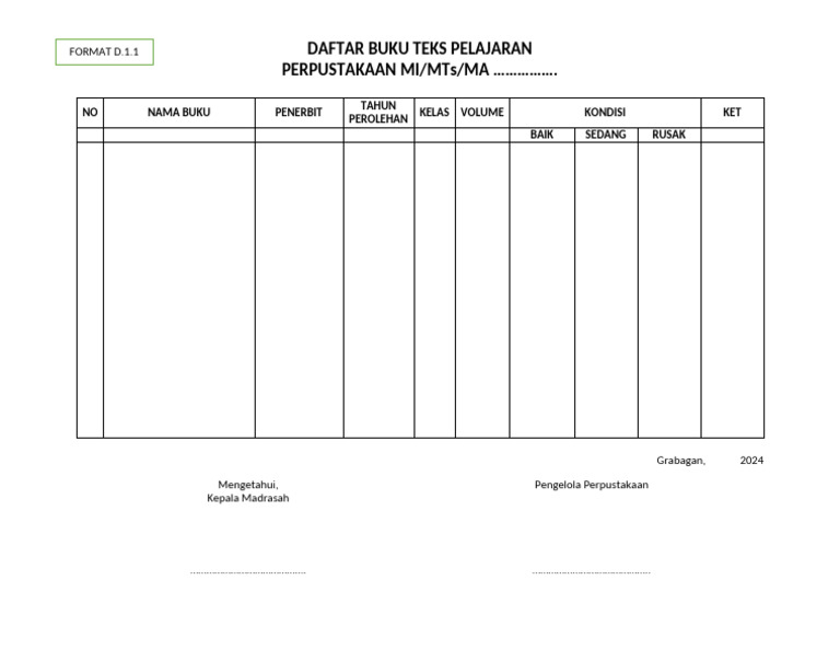D.1.1 Daftar Buku Teks Dalam Bentuk Cetakan Dan Digital Di Perpustakaan | PDF