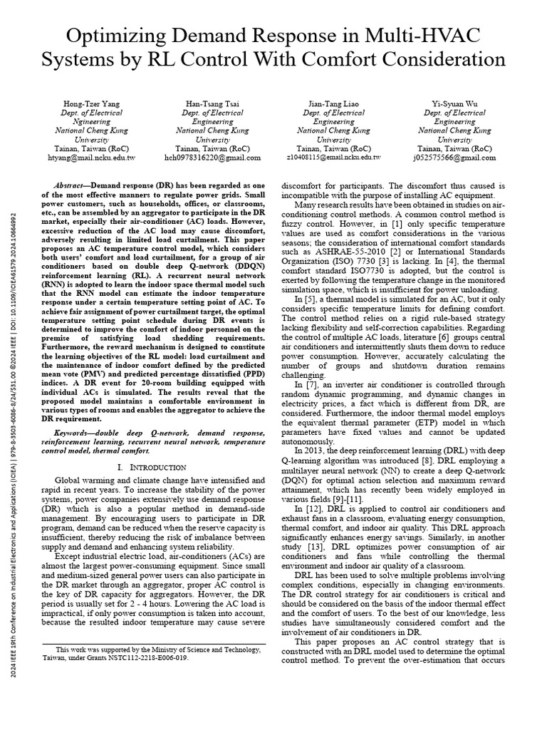 Optimizing Demand Response in Multi-HVAC Systems by RL Control With ...