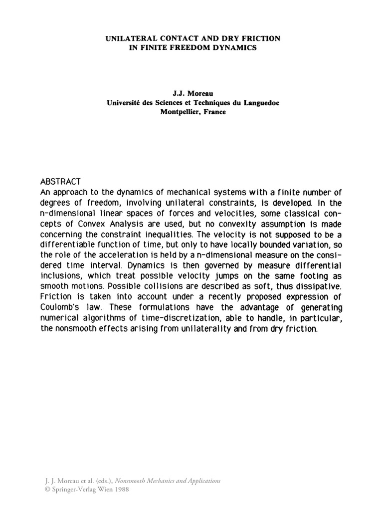 296-Unilateral Contact and Dry Friction in Finite Freedom Dynamics | PDF | Physics | Applied And ...