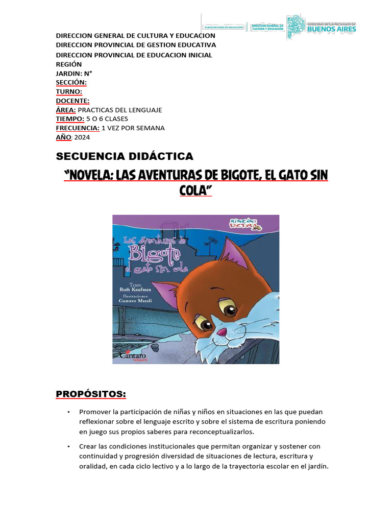 001 Secuencia Didáctica Las Aventuras de Bigote El Gato Sin Cola 2024 ...