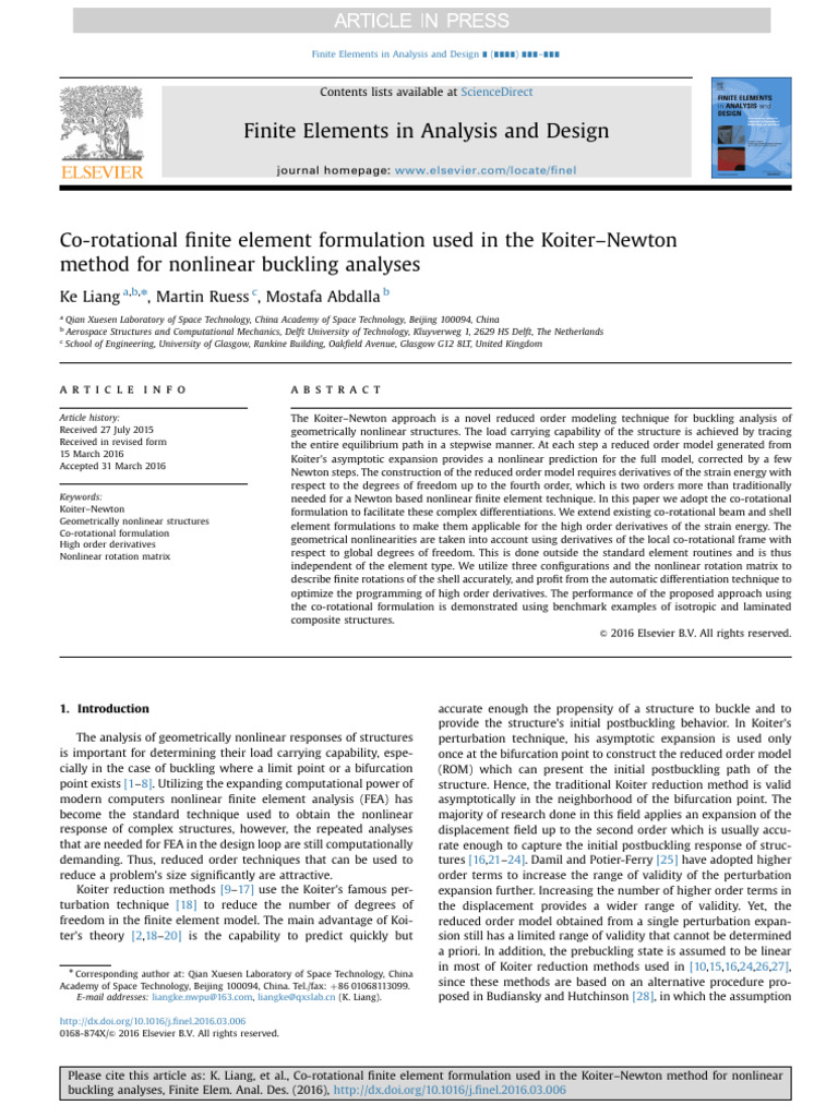 343-Co-Rotational Finite Element Formulation Used in The Koiter-Newton Method For Nonlinear ...
