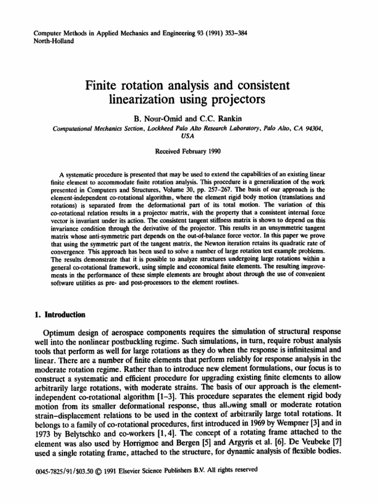 345 Finite Rotation Analysis And Consistent Linearization Using