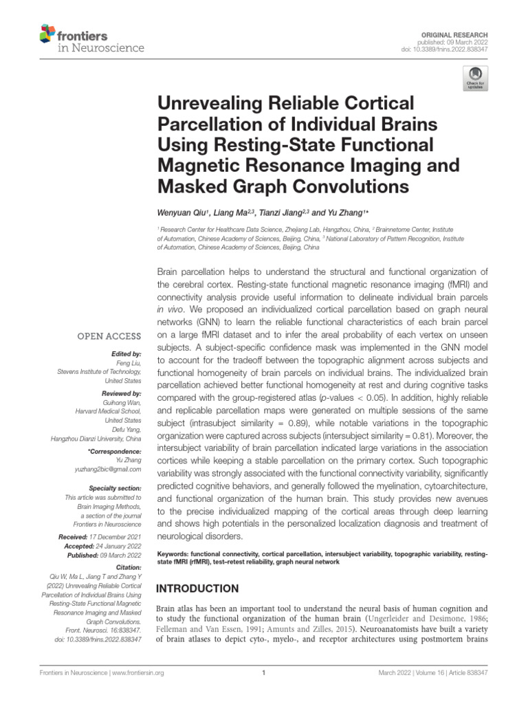 Unrevealing Reliable Cortical Parcellation of Individual Brains Using Resting-State Functional ...