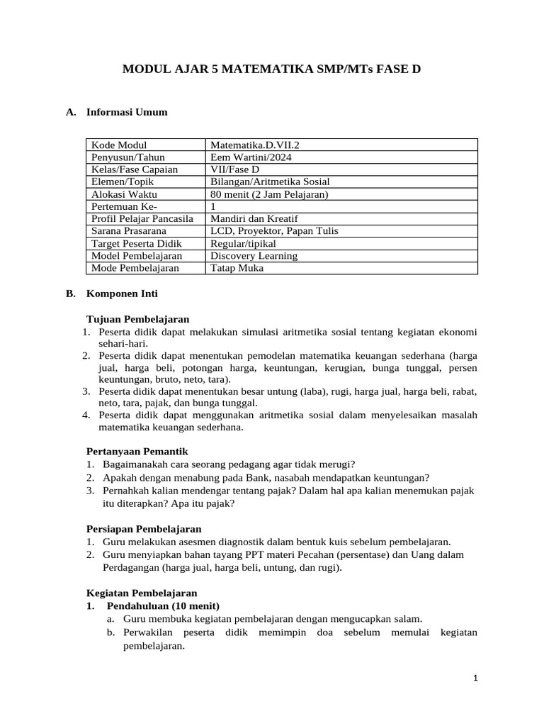 MODUL AJAR Kelas 7 Bab 5 | PDF | Karier & Perkembangan