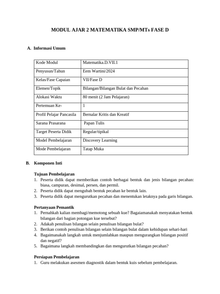 MODUL AJAR Kelas 7 Bab 2 | PDF