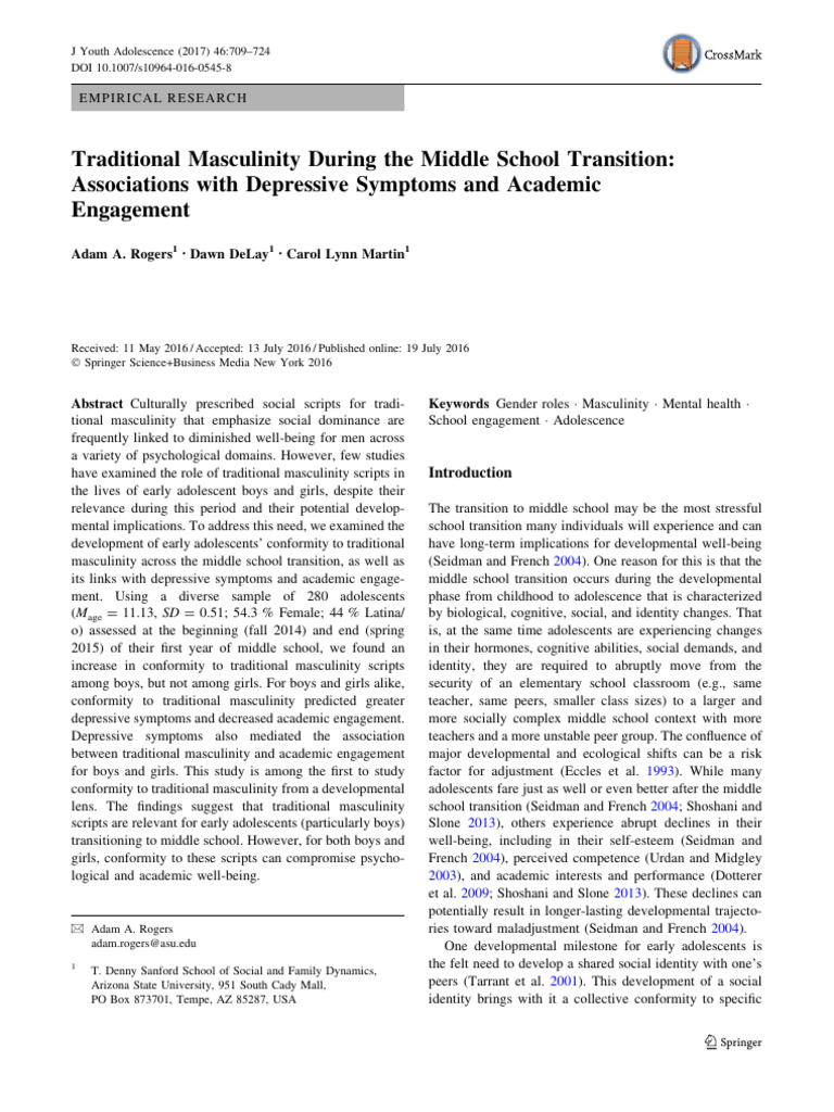 Traditional Masculinity During The Middle School Transition | PDF ...
