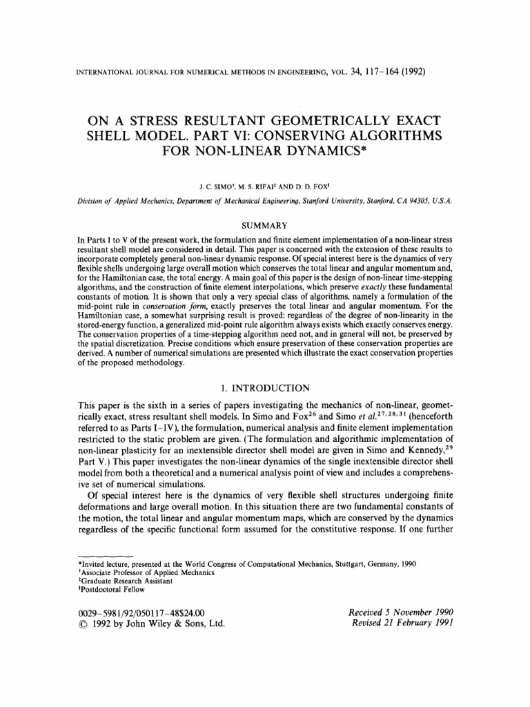 388-On A Stress Resultant Geometrically Exact Shell Model | PDF | Momentum | Angular Momentum