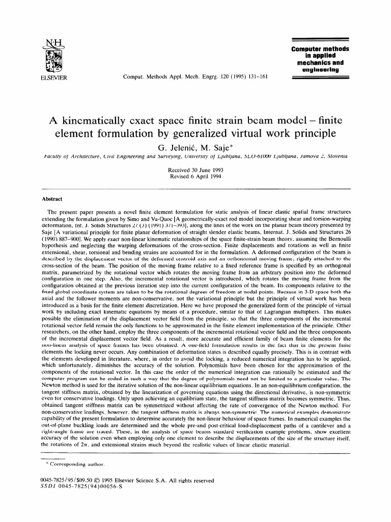 396-A Kinematically Exact Space Finite Strain Beam Model - Finite ... 396-A Kinematically Exact Space Finite Strain Beam Model - Finite ...