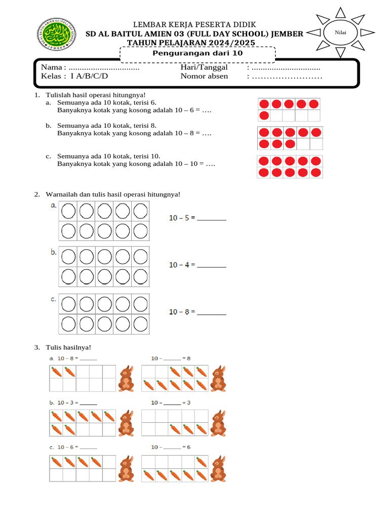LKPD MTK Bab 3 Pengurangan | PDF