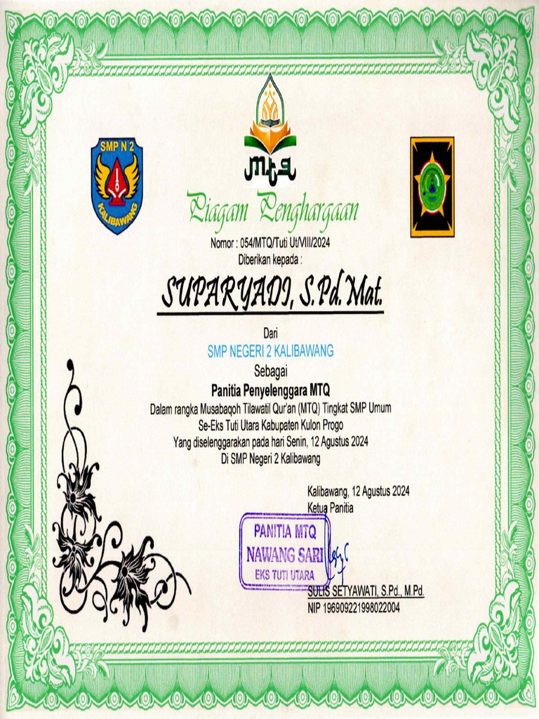 Piagam MTQ Tuti | PDF