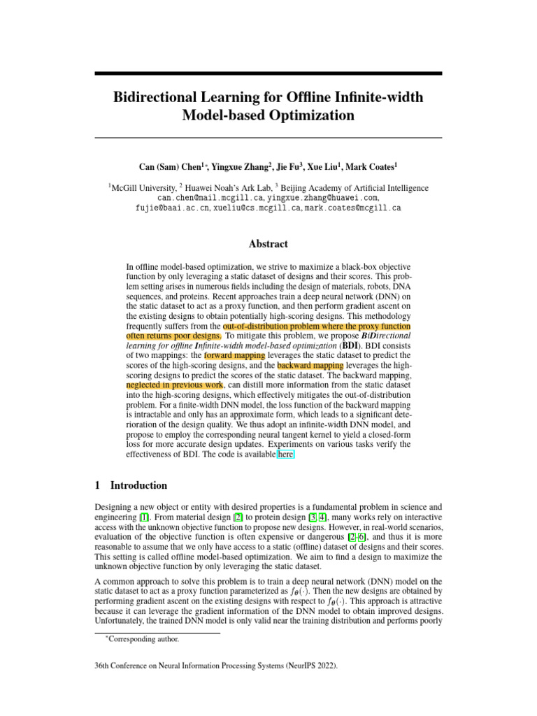 (BDI) Bidirectional Learning For Offline Infinite-Width Model-Based Optimization | PDF | Deep ...
