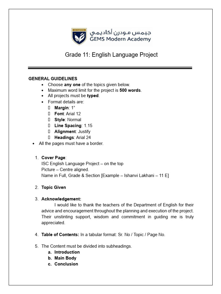 Grade 11-English Language Winter Project - 2023-24 | PDF | Human ...