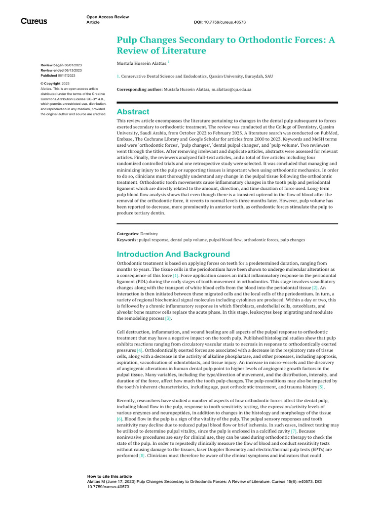 2023 - Pulp Changes Secondary To Orthodontic Forces | PDF | Human Tooth ...
