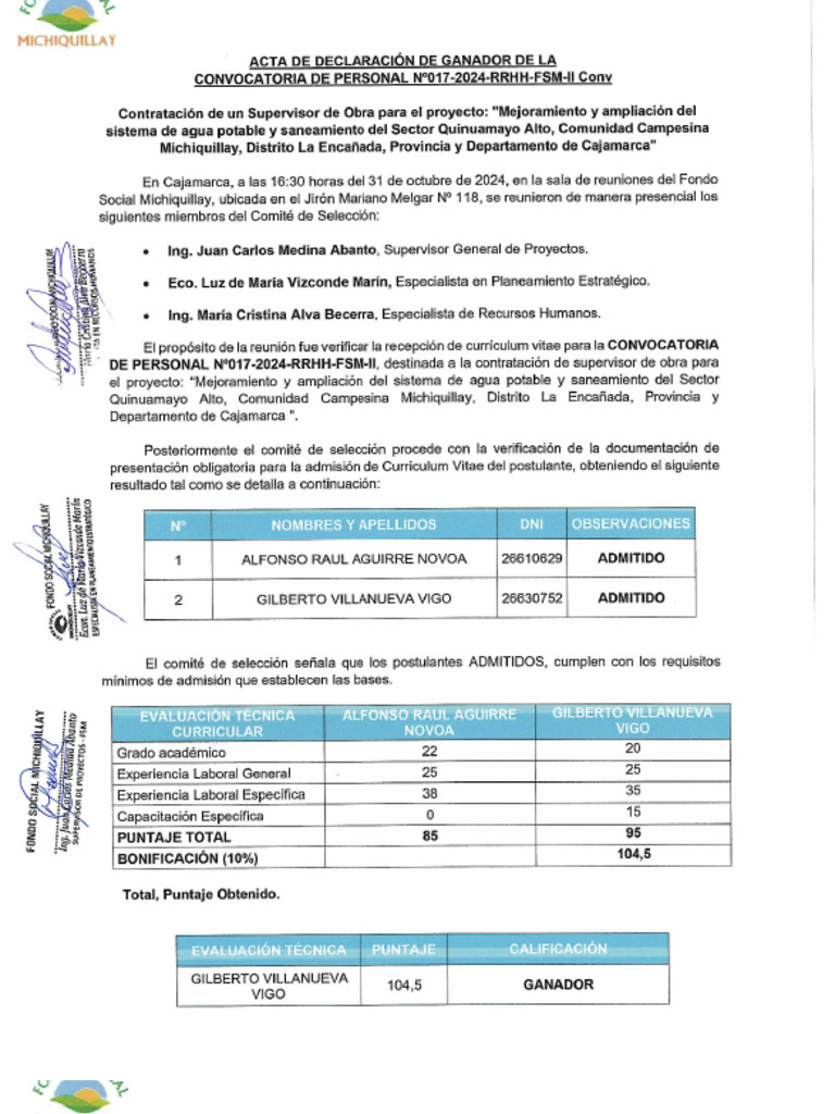 Acta de Ganador Convocatoria Nº17-Publicar | PDF