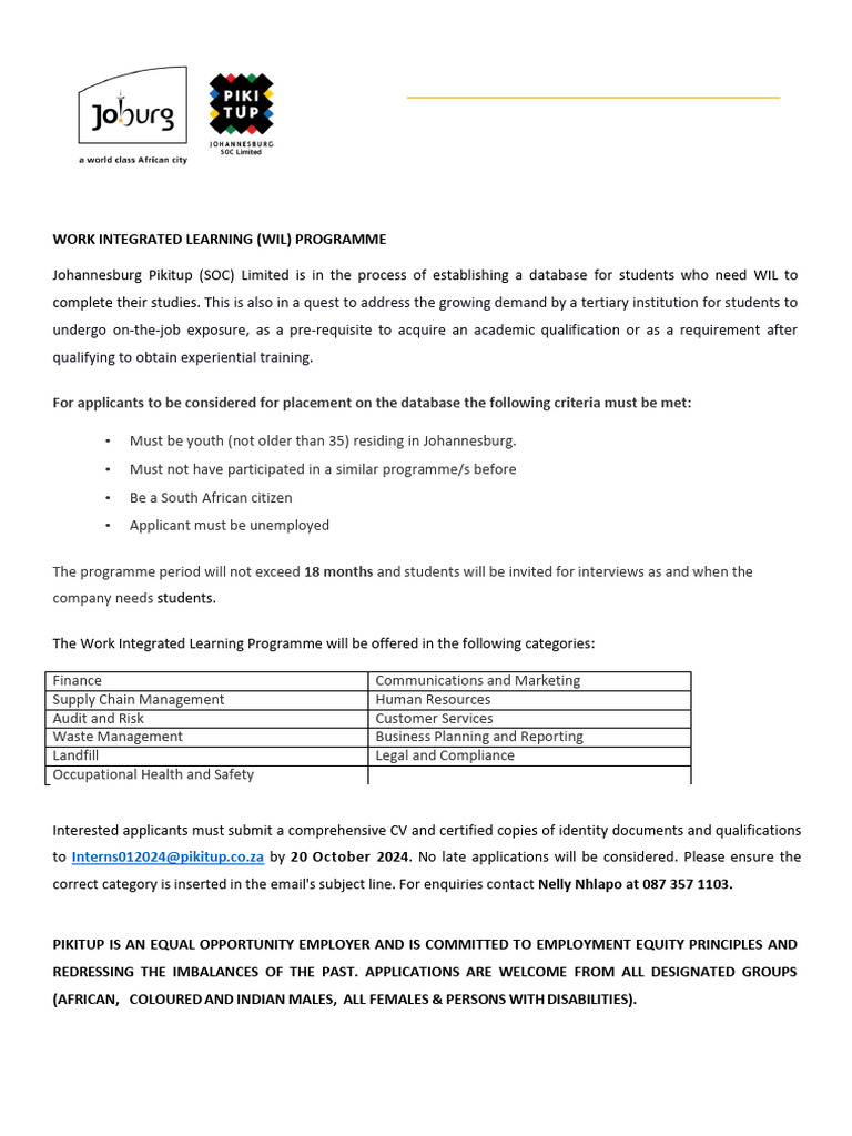 WORK INTEGRATED LEARNING WIL PROGRAMME 2024 New 1 | PDF | Business