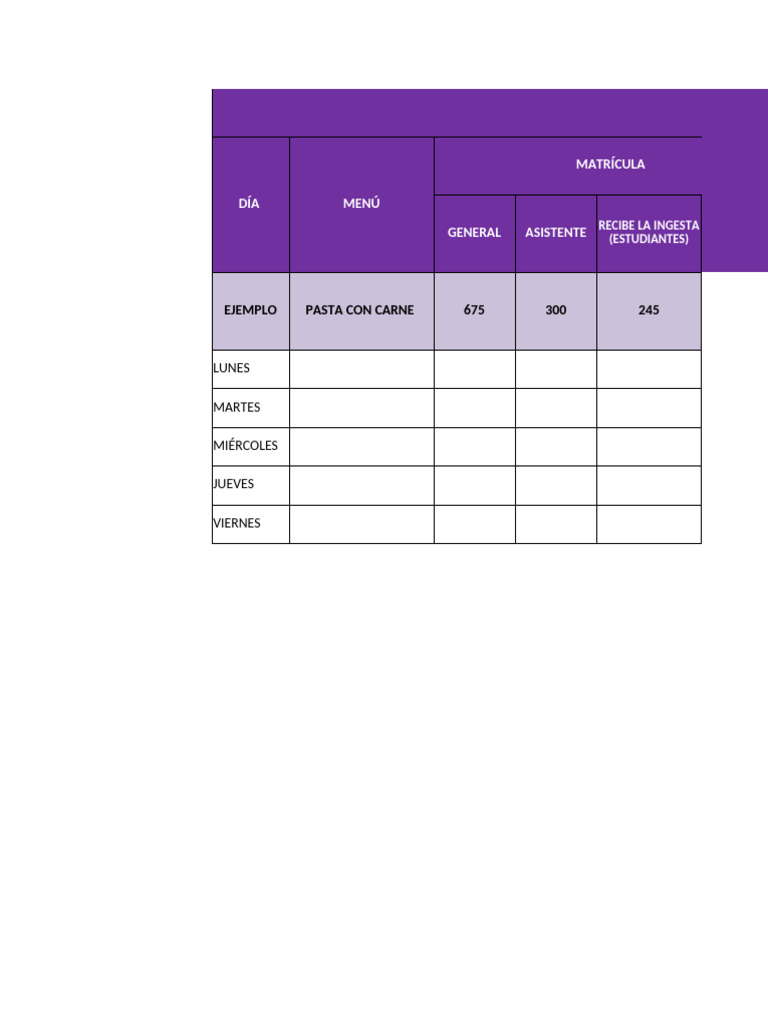 Formato de Registro para Menú Diario | PDF