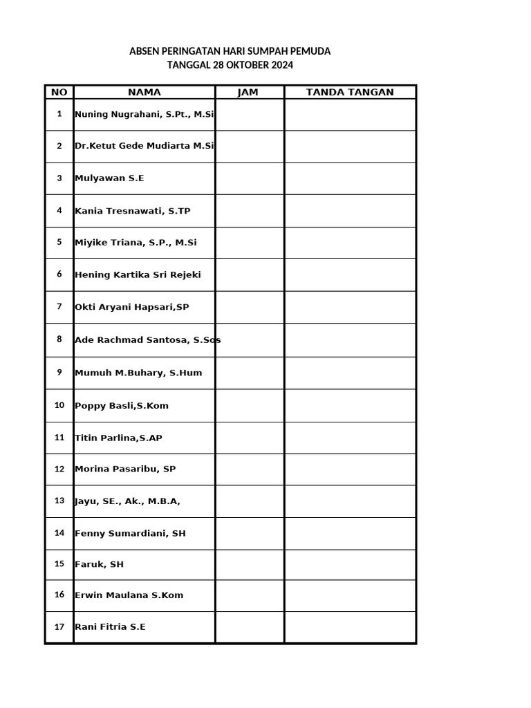 Absen Upacara Hari Sumpah Pemuda 2024 | PDF | Griya & Taman | Agama & Spiritualitas