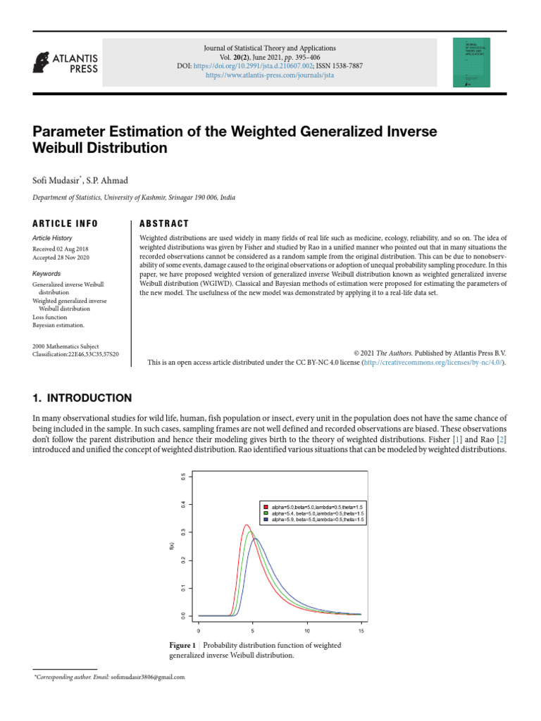 Parameter Estimation of The Weighted Generalized Inverse Weibull Distribution | PDF | Estimator ...