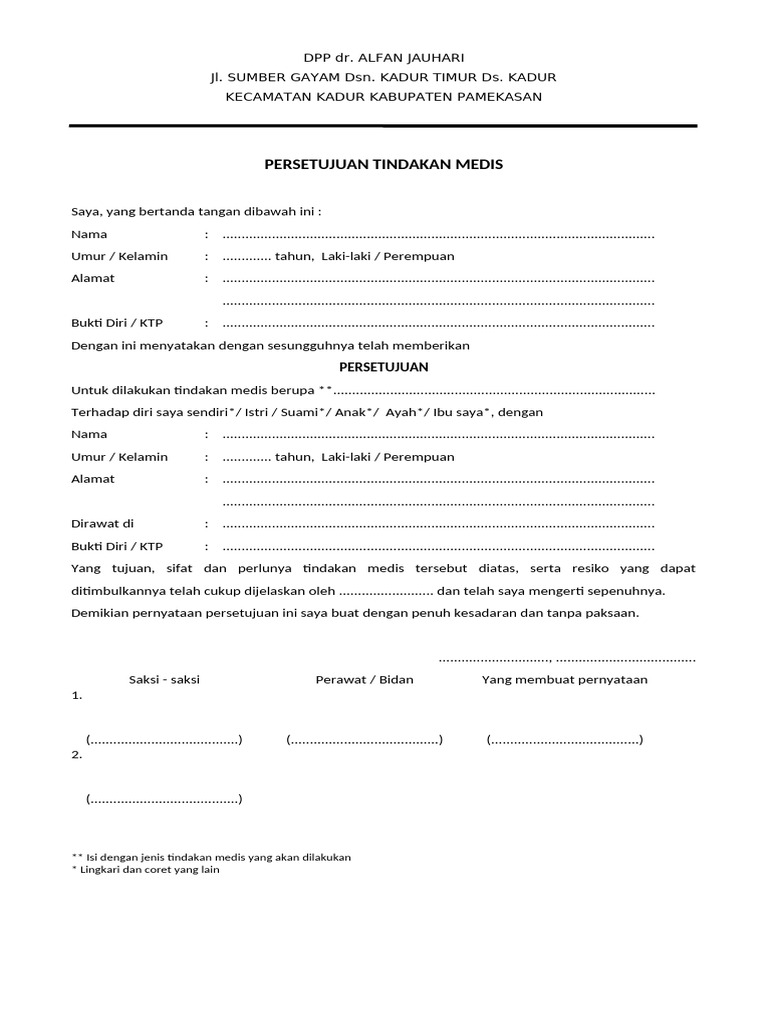 Inform Consent Persetujuan Tindakan Medis | PDF