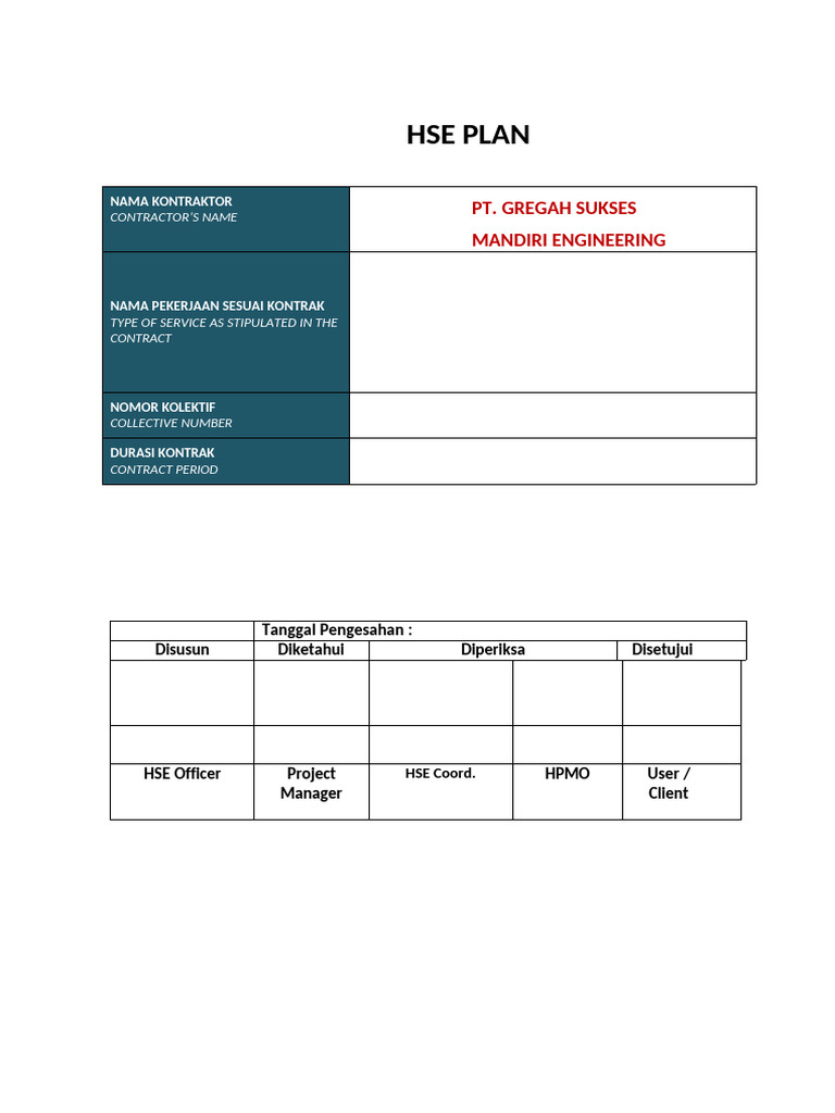 Template HSE Plan Roki | PDF