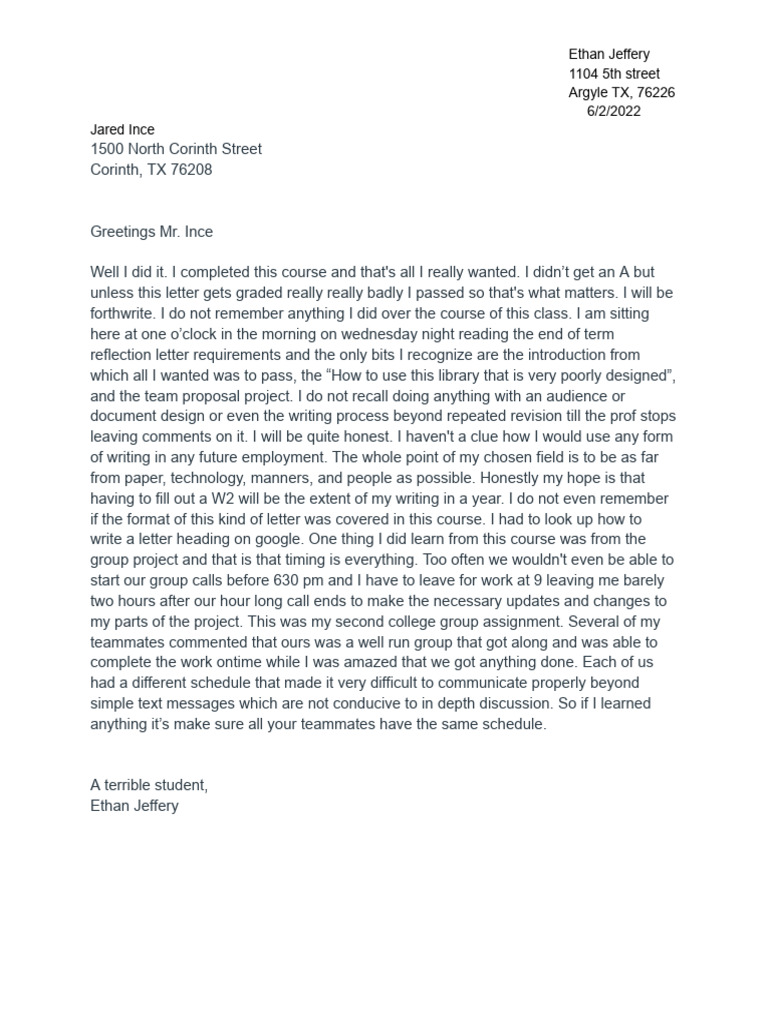 End-of-Term Reflection Letter | PDF