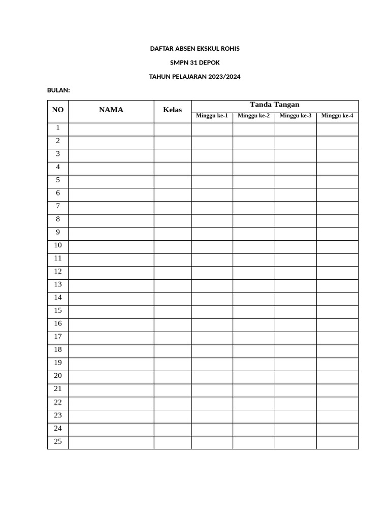Daftar Absen Ekskul Rohis | PDF