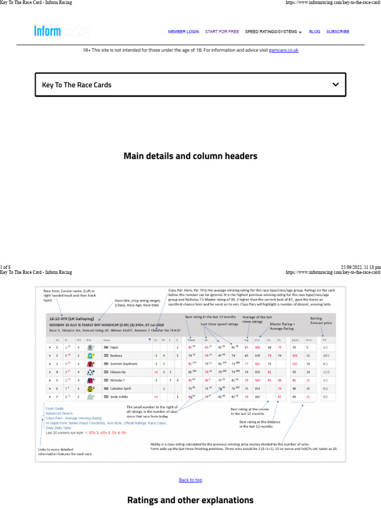 Key To The Race Card - Inform Racing | PDF