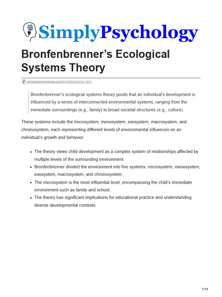 Bronfenbrenners Ecological Systems Theory | PDF | Behavioural Sciences ...