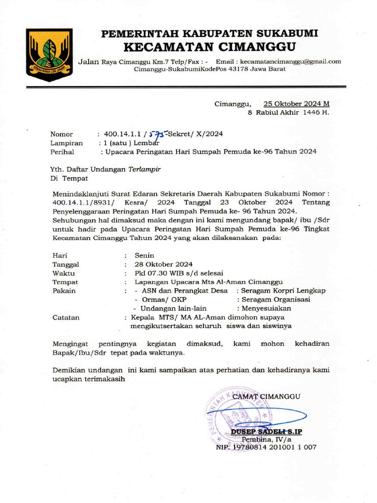 Undangan Upacara Sumpah Pemuda | PDF