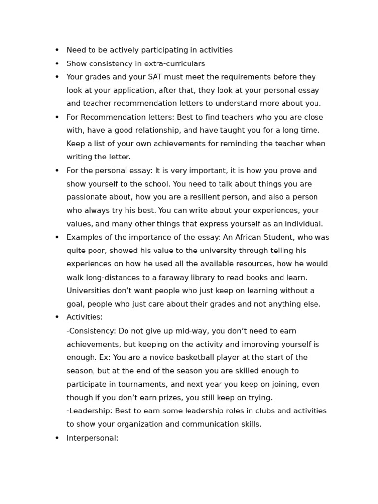 College Application Success Tips | PDF | Leadership | Psychological ...