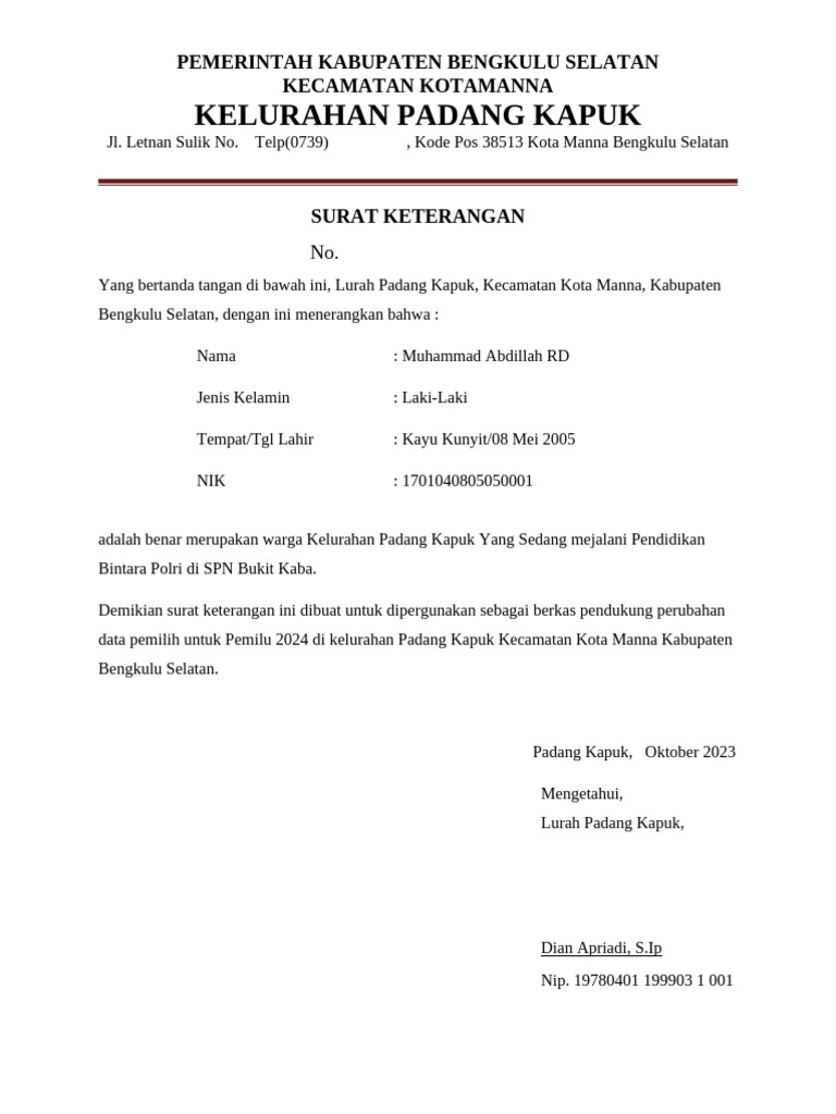 SURAT KETERANGAN Kpu | PDF