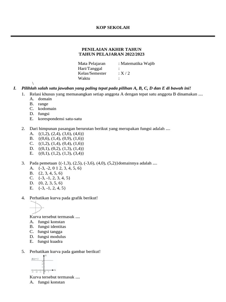 Soal MTK Wajib X SMTR Genap | PDF