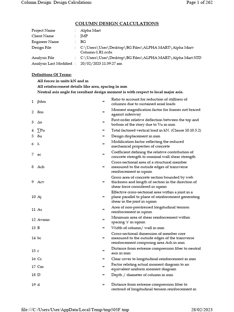Column Design Calculation | PDF | Beam (Structure) | Bending